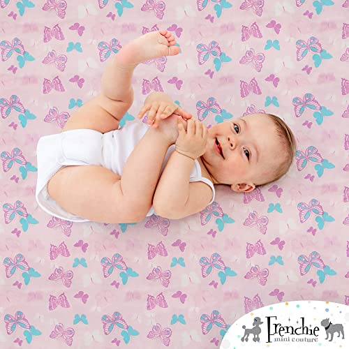 Frenchie Mini Couture, Fitted Pack n Play Sheets, 2 Pack, 100% Woven Cotton, Pack and Play Mattress Sheets, Fits Most Mini Crib & Playard, 27 x 39 x 4in, Butterfly