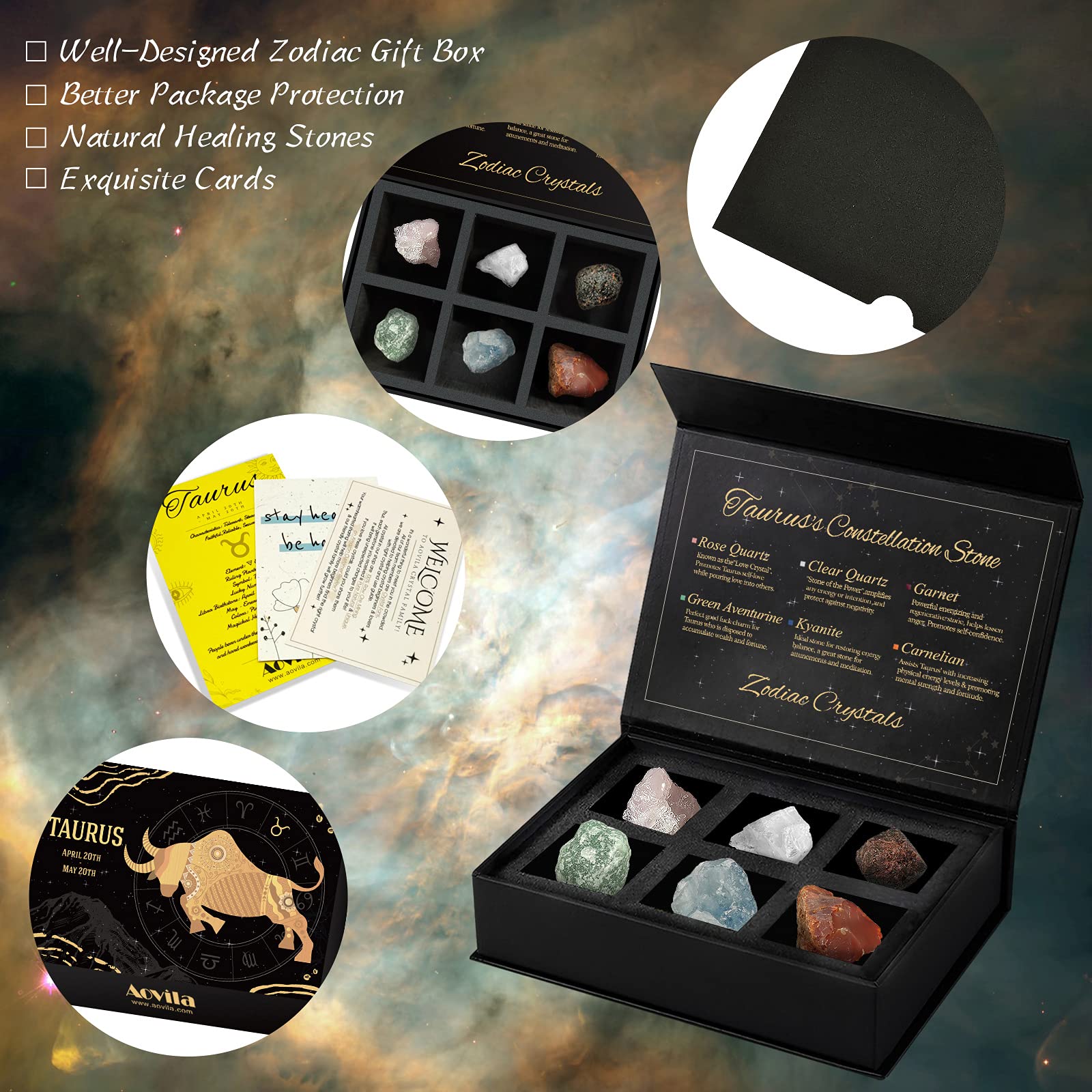 Taurus Crystals Gift Set, Zodiac Signs Healing Crystals Birthstones with Horoscope Box Set Taurus Astrology Crystals Healing Stones Gifts
