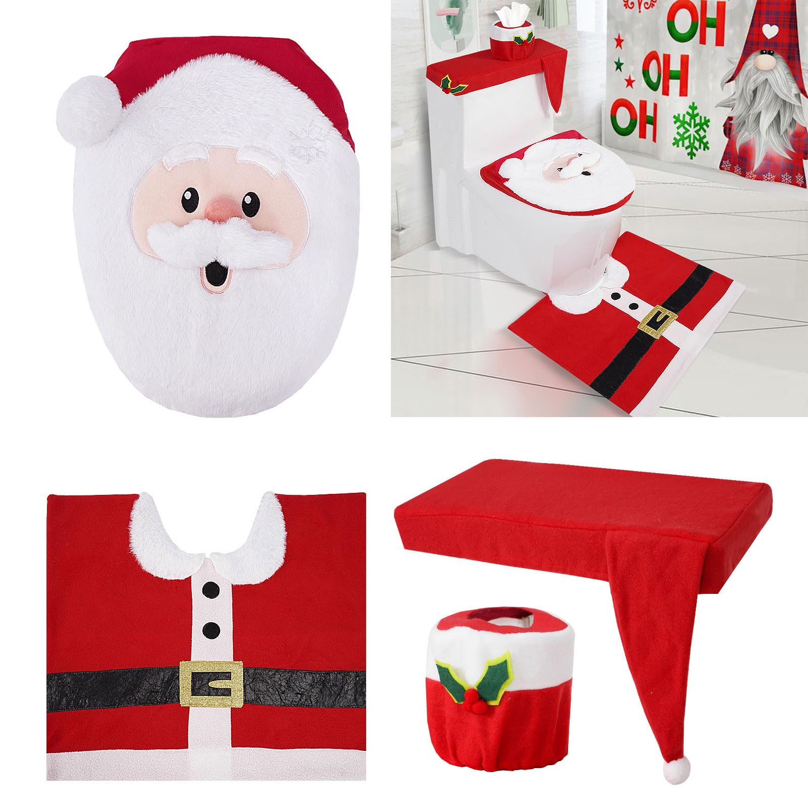 Christmas Bathroom Accessories Set Toilet Cover Rugs Tank Cover Paper Box Cover Create A Merry for Holidays Paper Box Cover