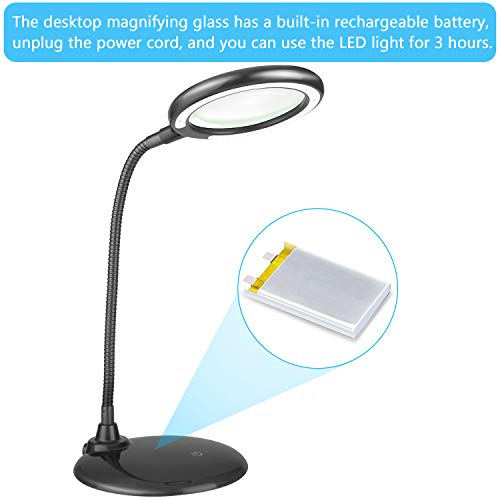 5X Rechargeable Magnifying Glass with Light and Stand, KACIOPOO Lighted Magnifying Glass Hands Free for Reading, Seniors, Hobbies, Craft