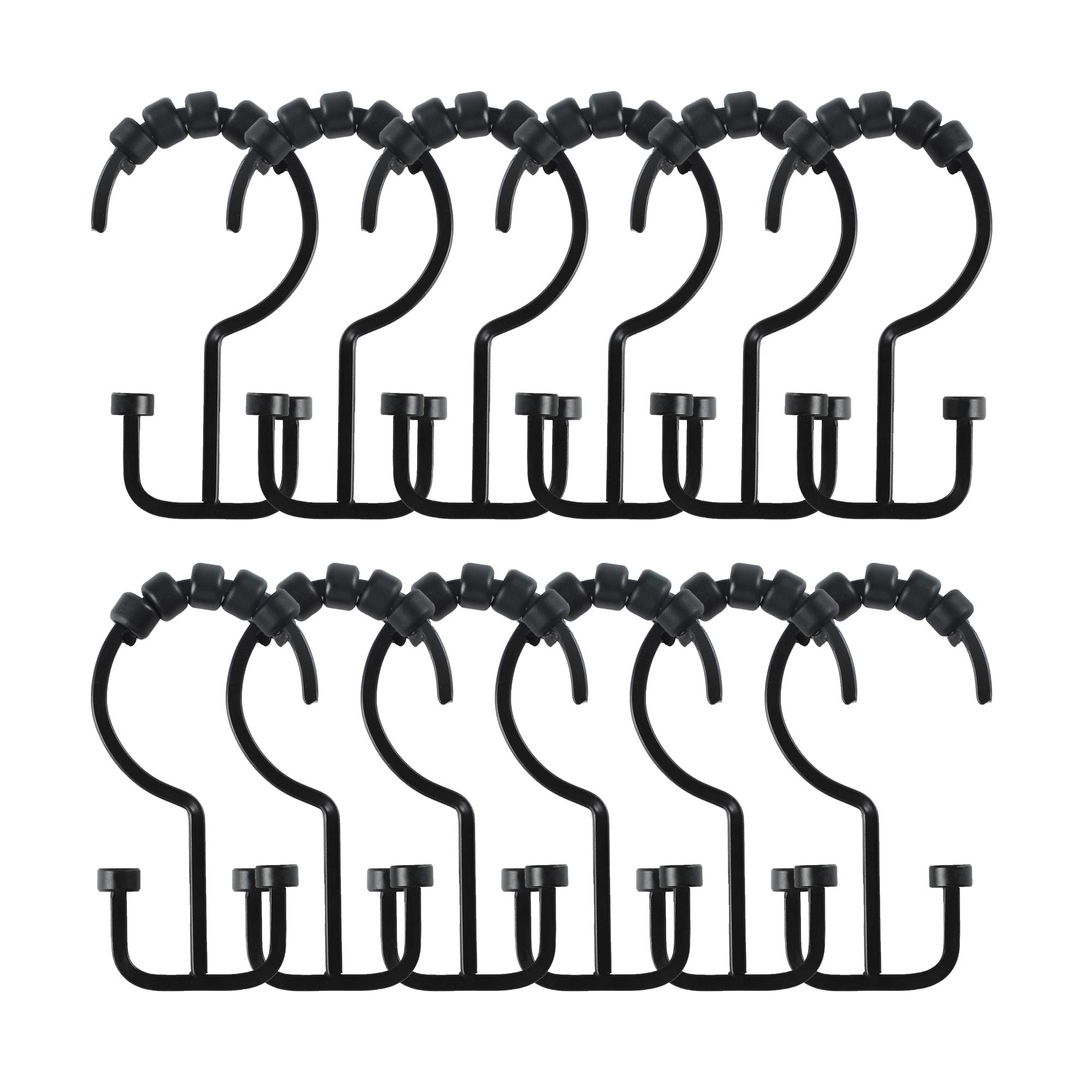 Utopia Alley Shower Hooks - Double Shower Curtain Rings for Bathroom - Rust Resistant Shower Curtain Hooks for Shower Curtain or Liner - Flat Double Shower Curtain Hooks - Set of 12, Matte Black
