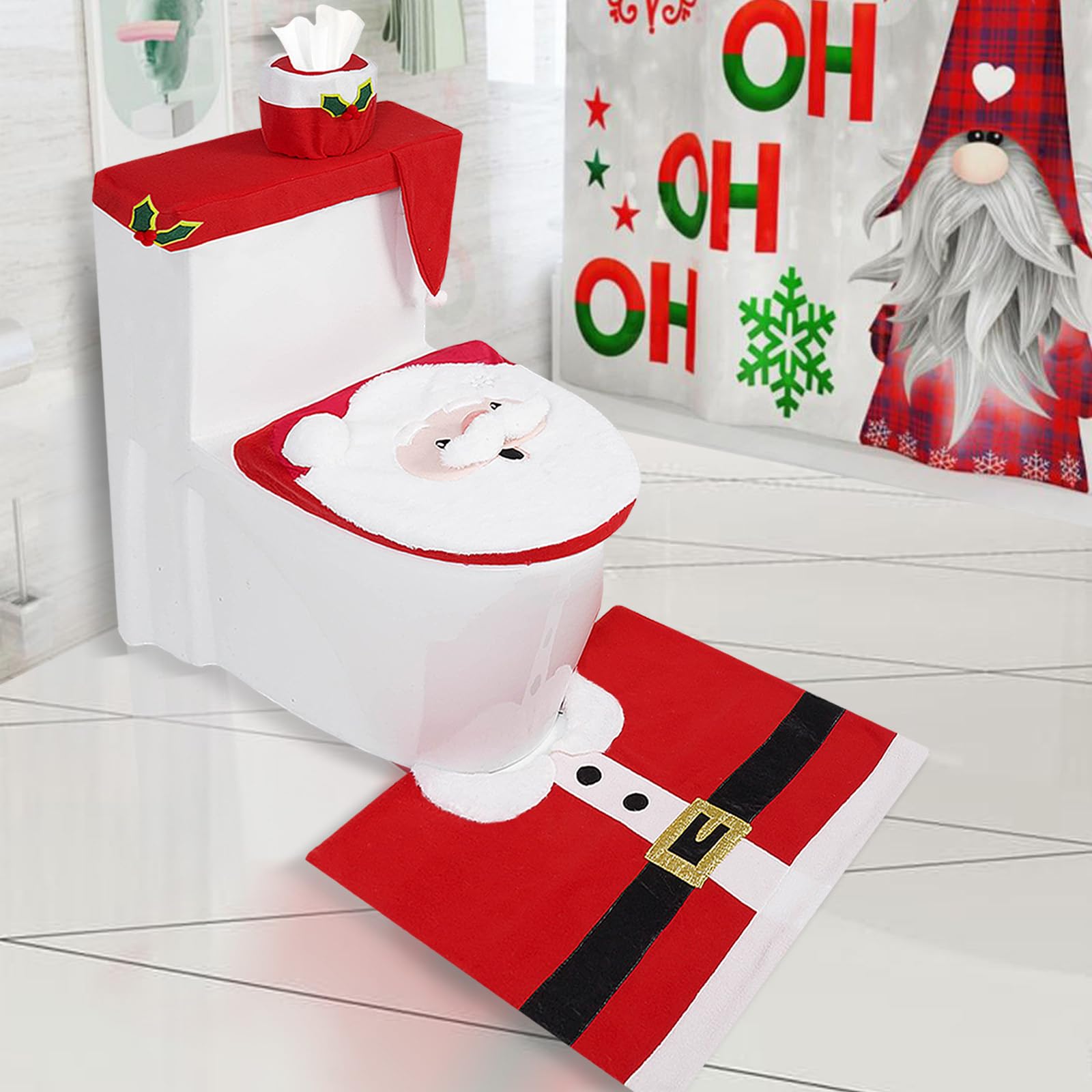 Christmas Bathroom Accessories Set Toilet Cover Rugs Tank Cover Paper Box Cover Create A Merry for Holidays Paper Box Cover
