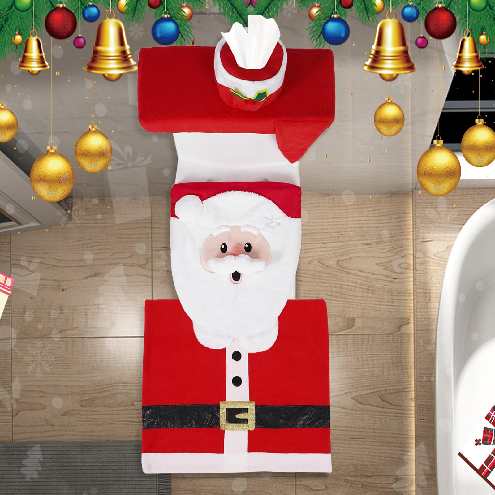 Christmas Bathroom Accessories Set Toilet Cover Rugs Tank Cover Paper Box Cover Create A Merry for Holidays Paper Box Cover