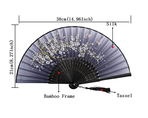 Amajiji Small Folding Hand Fans, Stay Cool and Stylish with Bamboo Handheld Silk Fans - Perfect for Hot Flashes, Music Festivals, Parties, Performances, and Gifts (Double Black Sakura)