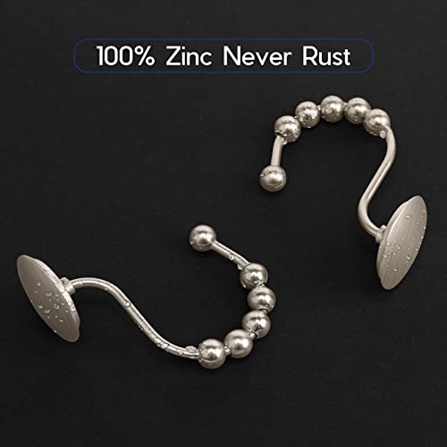 Nickel Shower Curtain Hooks Rust Proof:Durable Metal Shower Curtain Rings Easy Glide Shower Hooks for Shower Curtain Peyton Decorative Shower Curtain Hooks,Set of 12 Shower Rings