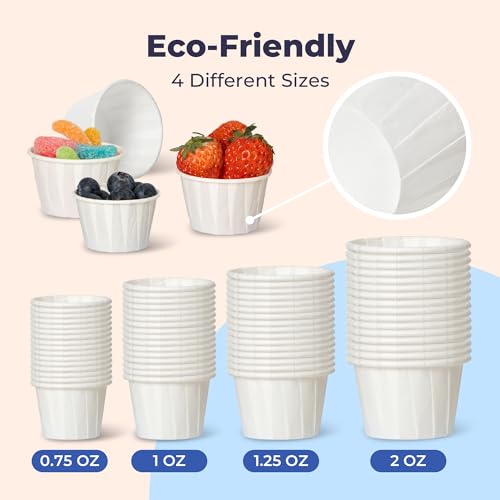 Fit Meal Prep [500 Pack] 2 oz Treated Paper Souffle Portion Cups for Condiments Samples Measuring Jello Shots Sauce Disposable Cup - White