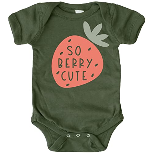 Olive Loves Apple So Berry Cute Infant Bodysuit White on Military Green Bodysuit 12 Months