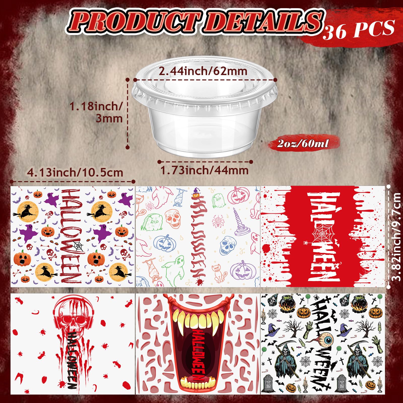 Jenaai 108 Pack Jelly Syringes Set Includes 36 Plastic Jelly Syringes 36 Disposable 2 oz Jelly Containers with Lids and 36 Clear PVC Halloween Stickers for Halloween Party Supplies