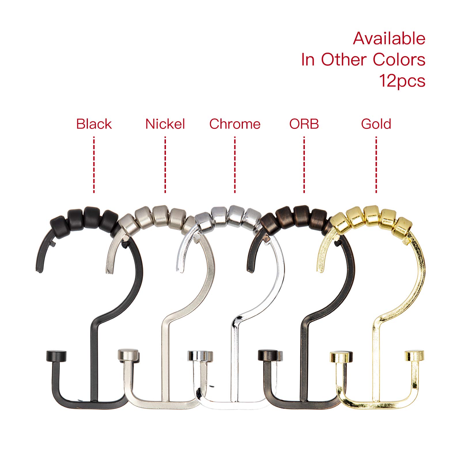 Utopia Alley Shower Hooks - Double Shower Curtain Rings for Bathroom - Rust Resistant Shower Curtain Hooks for Shower Curtain or Liner - Flat Double Shower Curtain Hooks - Set of 12, Matte Black