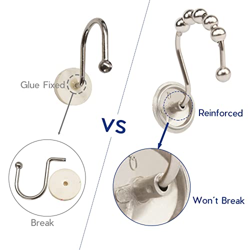 Nickel Shower Curtain Hooks Rust Proof:Durable Metal Shower Curtain Rings Easy Glide Shower Hooks for Shower Curtain Peyton Decorative Shower Curtain Hooks,Set of 12 Shower Rings