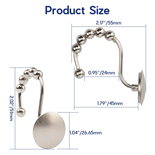 Nickel Shower Curtain Hooks Rust Proof:Durable Metal Shower Curtain Rings Easy Glide Shower Hooks for Shower Curtain Peyton Decorative Shower Curtain Hooks,Set of 12 Shower Rings