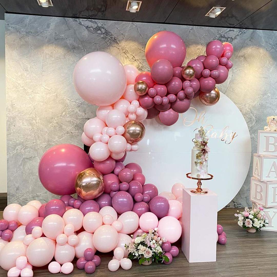 Pink Balloons Arch Kit 141pcs Double Stuffed Rose Red Pastel Pink Balloons Garland Kit with Rose Gold 4D Balloons for Princess Baby Shower Wedding Birthday Party Decorations Supplies