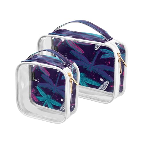 senya Clear Toiletry Bag,Travel Makeup Cosmetic Bag Carry on Airport Airline Compliant Bag Big Colorful Dragonfly for Women Men