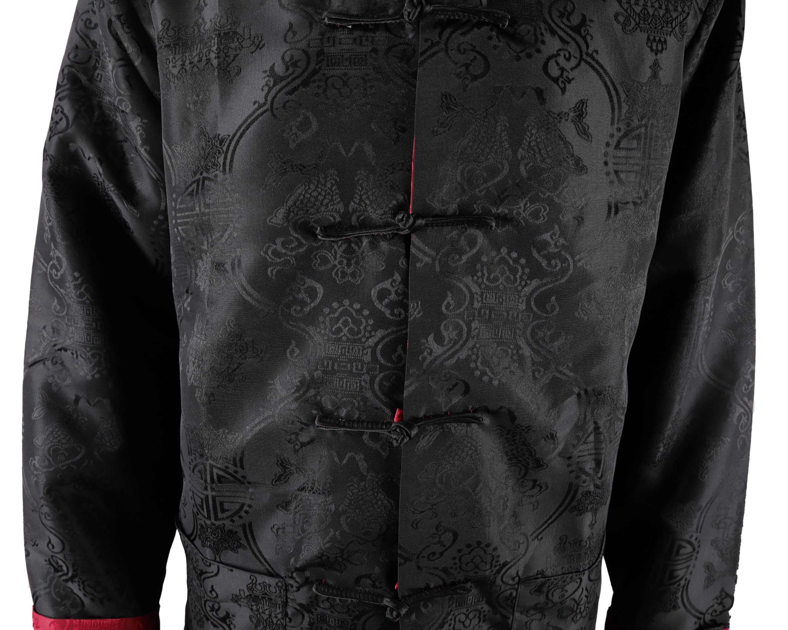 DLSNZ Men's Traditional Chinese Kung Fu Clothing Hanfu & Tang Suit Jacket Wing Chun Uniform Martial Arts Coats (Black+Wine Red, Large)