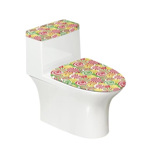 Tomeusey Toilet Lid Cover Set of 2 Pack,Christmas Pattern Durable Toilet Lid Seat Cover with Elastic Edges,for Home Toilet Tank Lid Protector,Easy to Install
