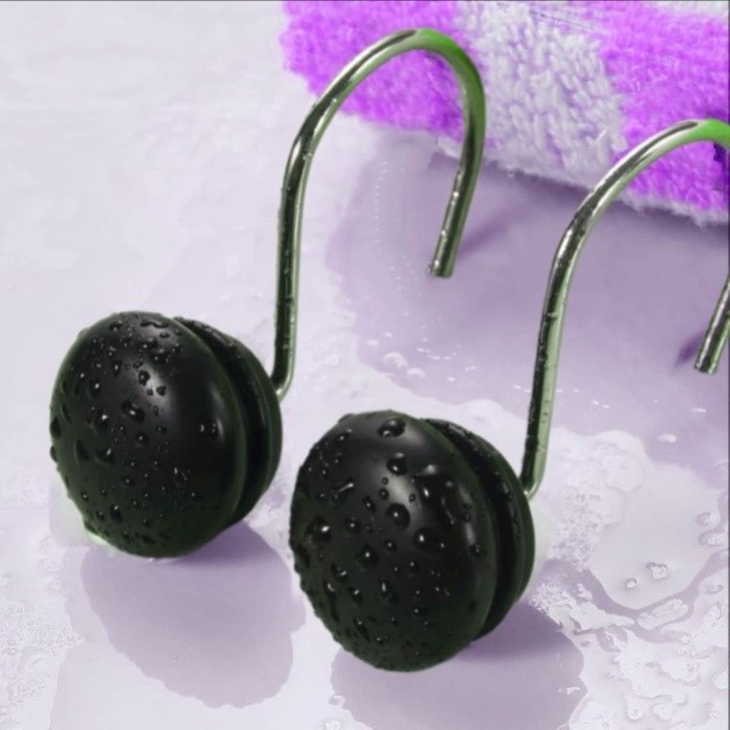 Creative Scents Black Shower Curtain Hooks - Set of 12 Shower Hooks for Shower Curtain - Decorative Shower Curtain Hooks Black - Durable Shower Curtain Rings for Bathroom Curtain Shower Rod