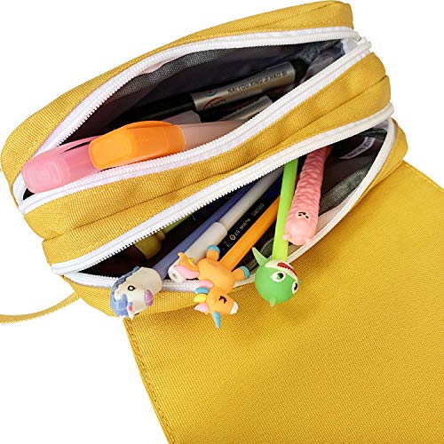 Pencil Cases Big Capacity Pencil Bag Makeup Pen Pouch Durable Stationery with Double Zipper Pen Holder for (yellow)