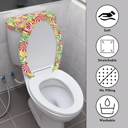 Tomeusey Toilet Lid Cover Set of 2 Pack,Christmas Pattern Durable Toilet Lid Seat Cover with Elastic Edges,for Home Toilet Tank Lid Protector,Easy to Install