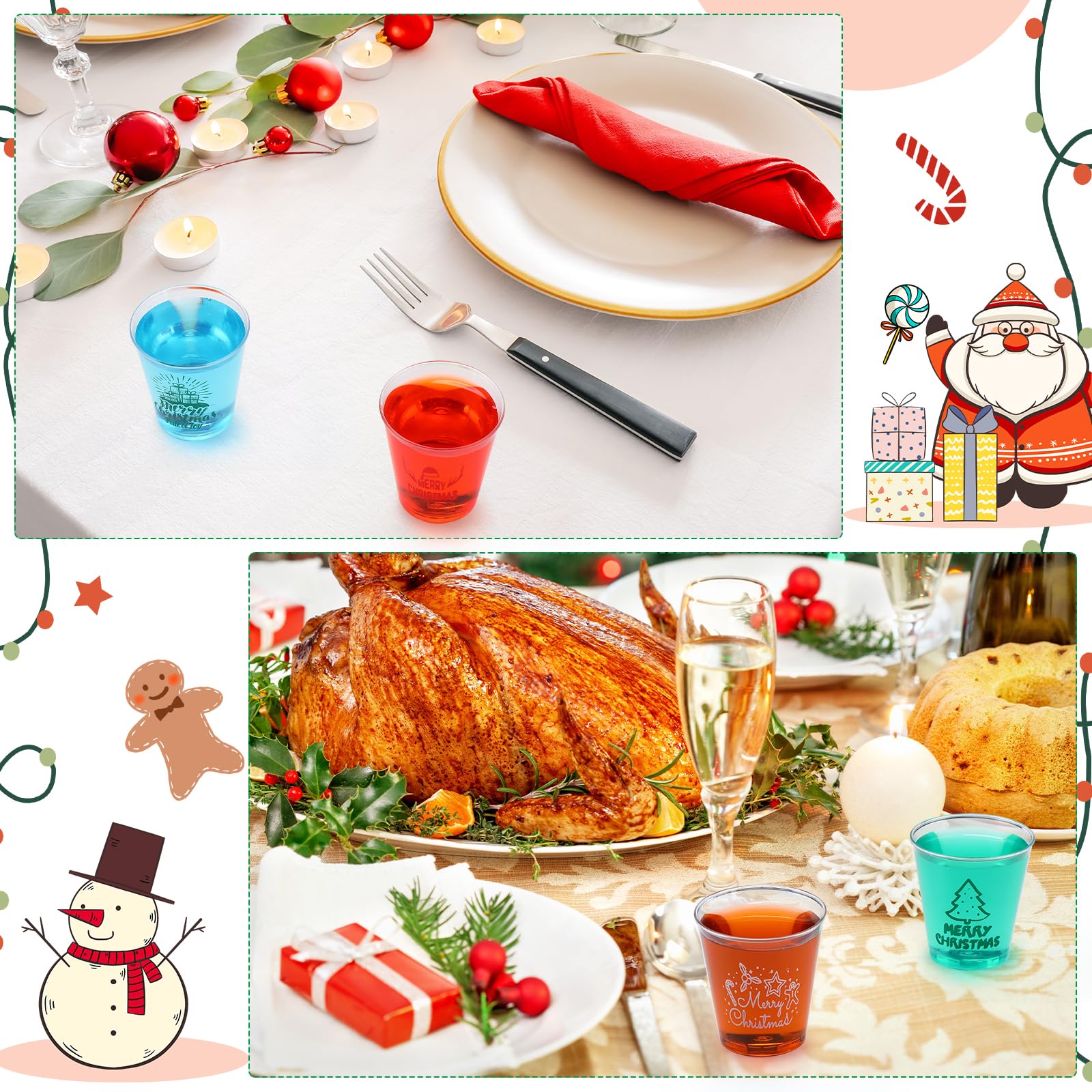 Nuogo 120 Pieces Merry Christmas Plastic Shot Glasses 2 oz Christmas Party Shot Cups Bulk Disposable Plastic Drinking Tasting Cups for Whiskey Xmas Party Supplies