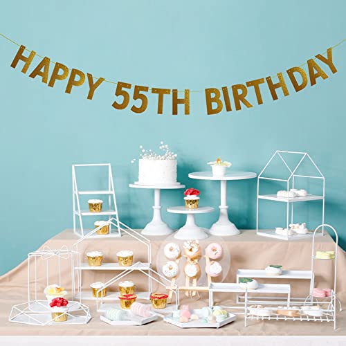 HAPPY 55TH BIRTHDAY Banner,Pre-strung,No Assembly Required,55th Birthday Party Decorations Supplies,Gold Glitter Paper Garlands Backdrops, Letters Gold Betteryanzi