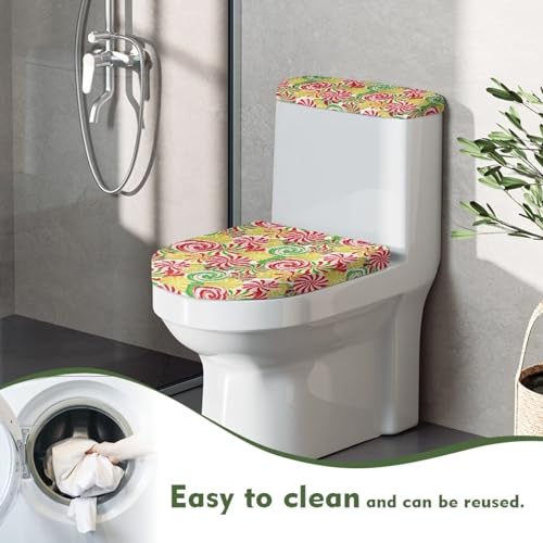 Tomeusey Toilet Lid Cover Set of 2 Pack,Christmas Pattern Durable Toilet Lid Seat Cover with Elastic Edges,for Home Toilet Tank Lid Protector,Easy to Install