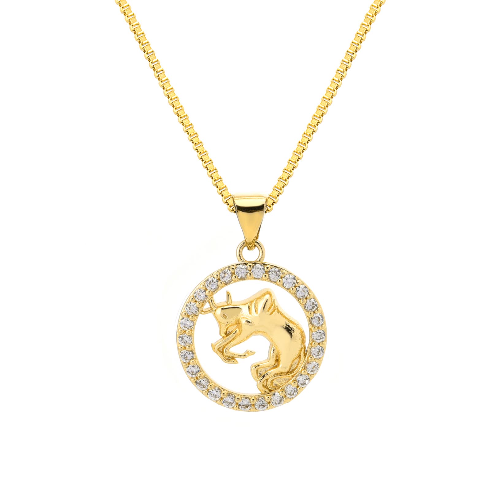 CharmJewelry 12 Constellation 18K Pendant Twelve zodiac logo gold jewelry Original Female 18K Light Luxury Fairy wind box Zai chain Zircon rhinestone pendant souvenir gift(Taurus)