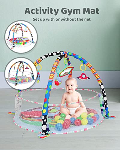 Siairo Jumbo Baby Activity Gym Folding Baby Play Gym Play Mat with Ball Pit & Hanging Mobiles, Surrounding Mesh for Newborn, Infant, Babies, Toddlers