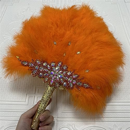 Folding Hand Fans 1pcs One-Sided African Turkey Feather Hand Fan for Dance Eventaille Mariage Wedding Decoration Hand Fan Nigerian Feathers Fan Weddings Folding Fans Chinese Fans Japanese Fans ( Color