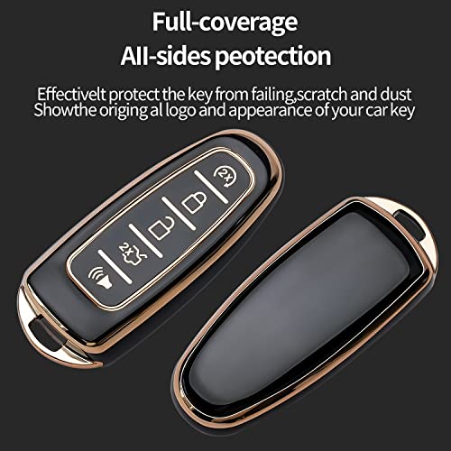 Bqepe for Ford Key Fob Cover Keychain Fit for CMAX Escape Focus Edge Expedition Explorer Flex Taurus Smart Key Shell Case (Black)