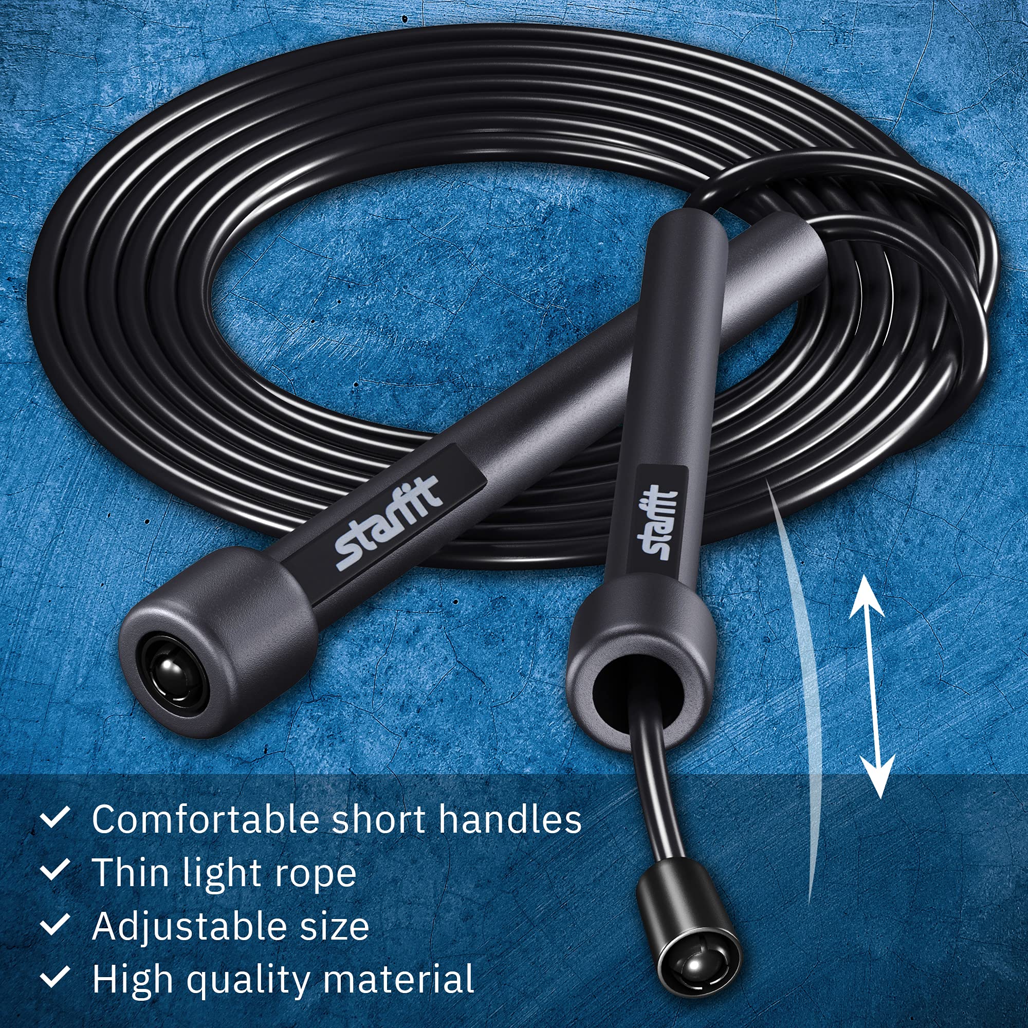 STARFIT Lightweight Jump Rope 2pcs for Fitness and Exercise,Adjustable Jump Ropes with Plastic Handles, Cardio and Endurance Training,Jumping Rope for Workout (Black+Black)