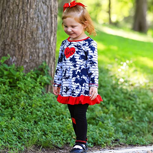AnnLoren Girls Valentine's Day Heart Tie Dye Outfit Dress and Black Leggings size - 7/8.