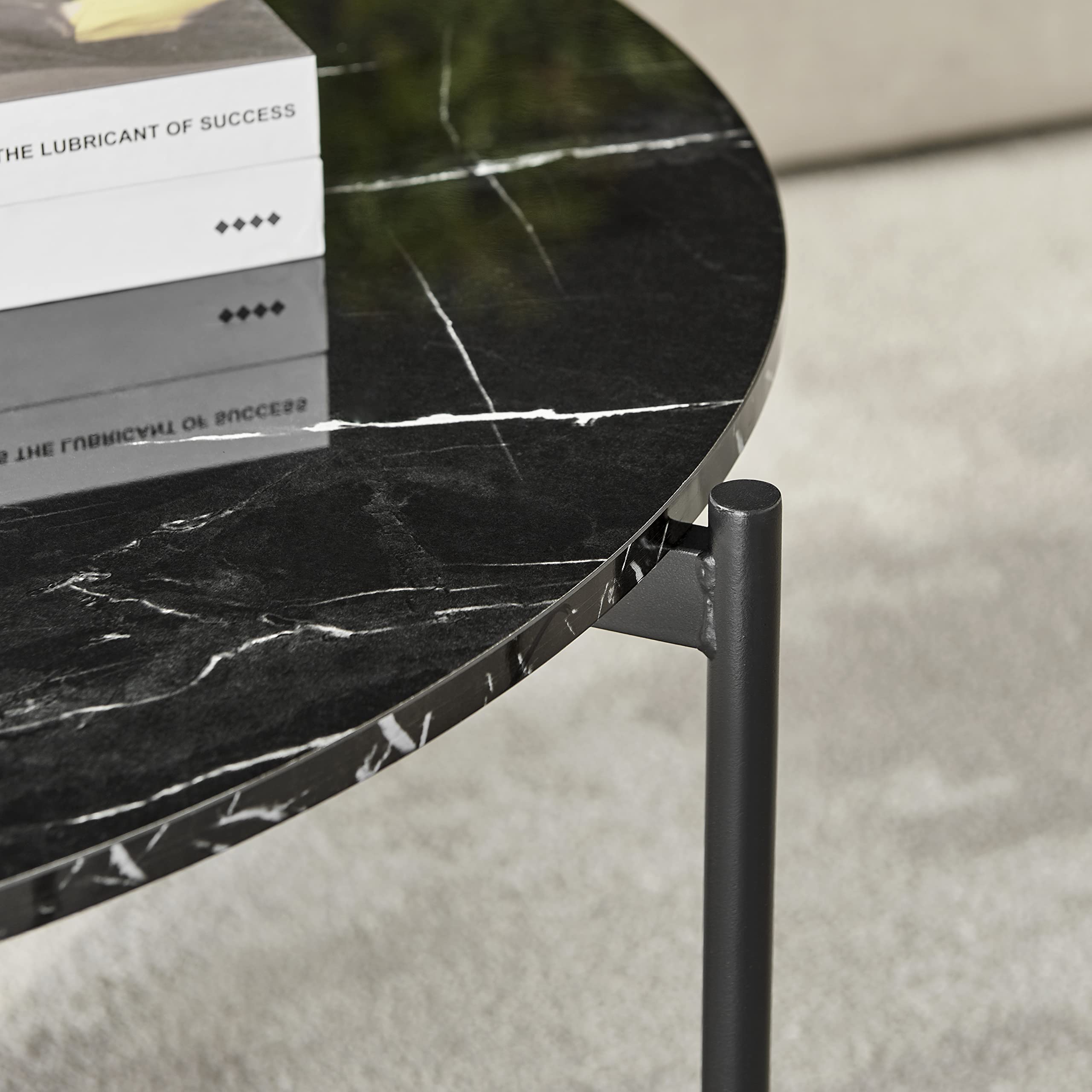 Danya B. Round Contemporary Marble Finish Veneer Top Black Metal Large Coffee Table - White or Black Marble (Black Marble)