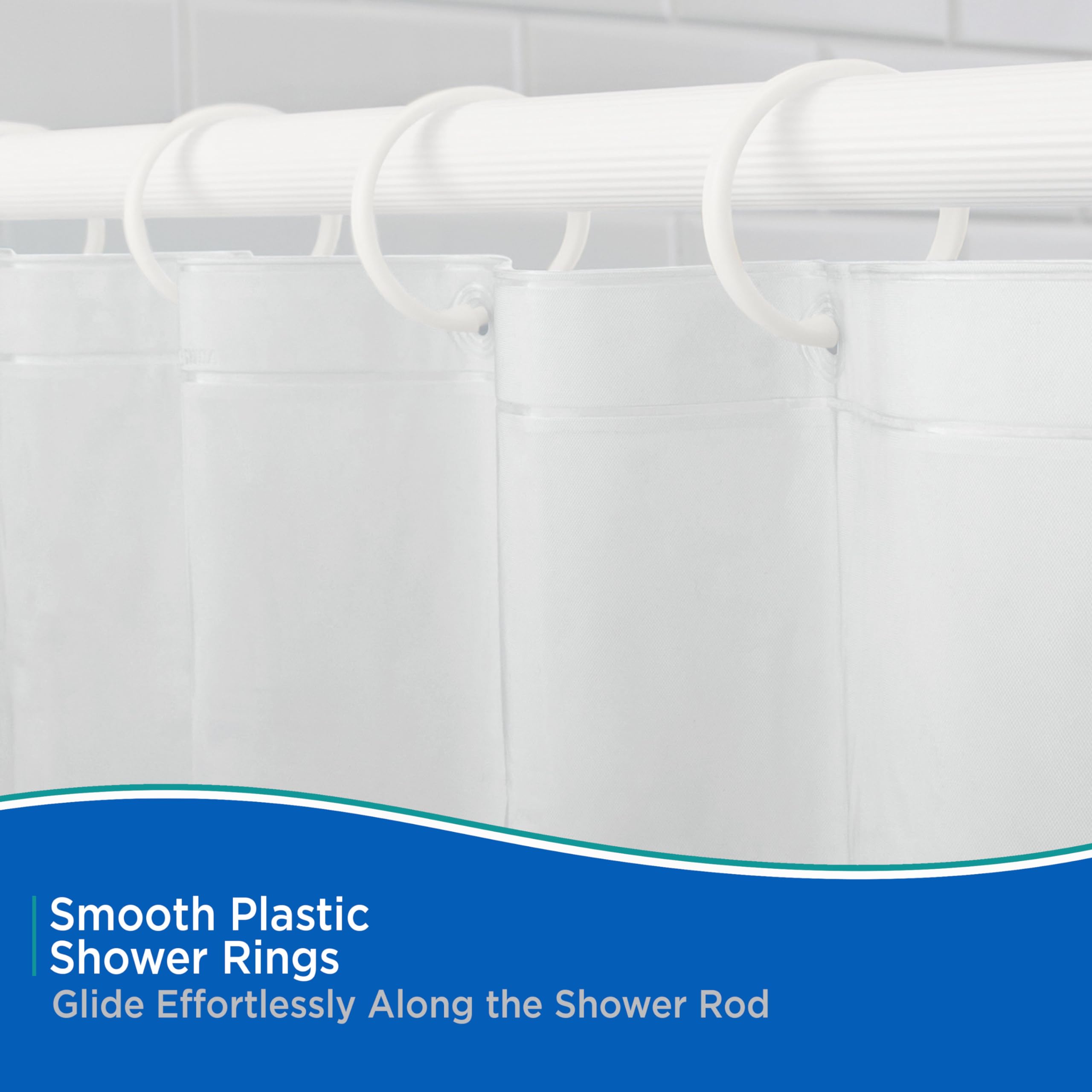 Kenney KN61217 Rust-Proof Smooth Plastic Shower Curtain Rings for Shower Curtain and Standard Shower Curtain Rod, Bathroom Use, Easy to Snap Closure, Easy to Install, Set of 12, White