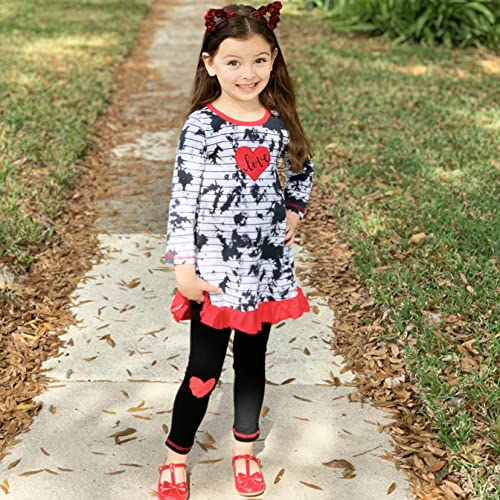 AnnLoren Girls Valentine's Day Heart Tie Dye Outfit Dress and Black Leggings size - 7/8.