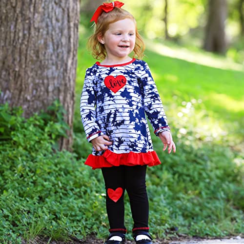 AnnLoren Girls Valentine's Day Heart Tie Dye Outfit Dress and Black Leggings size - 7/8.