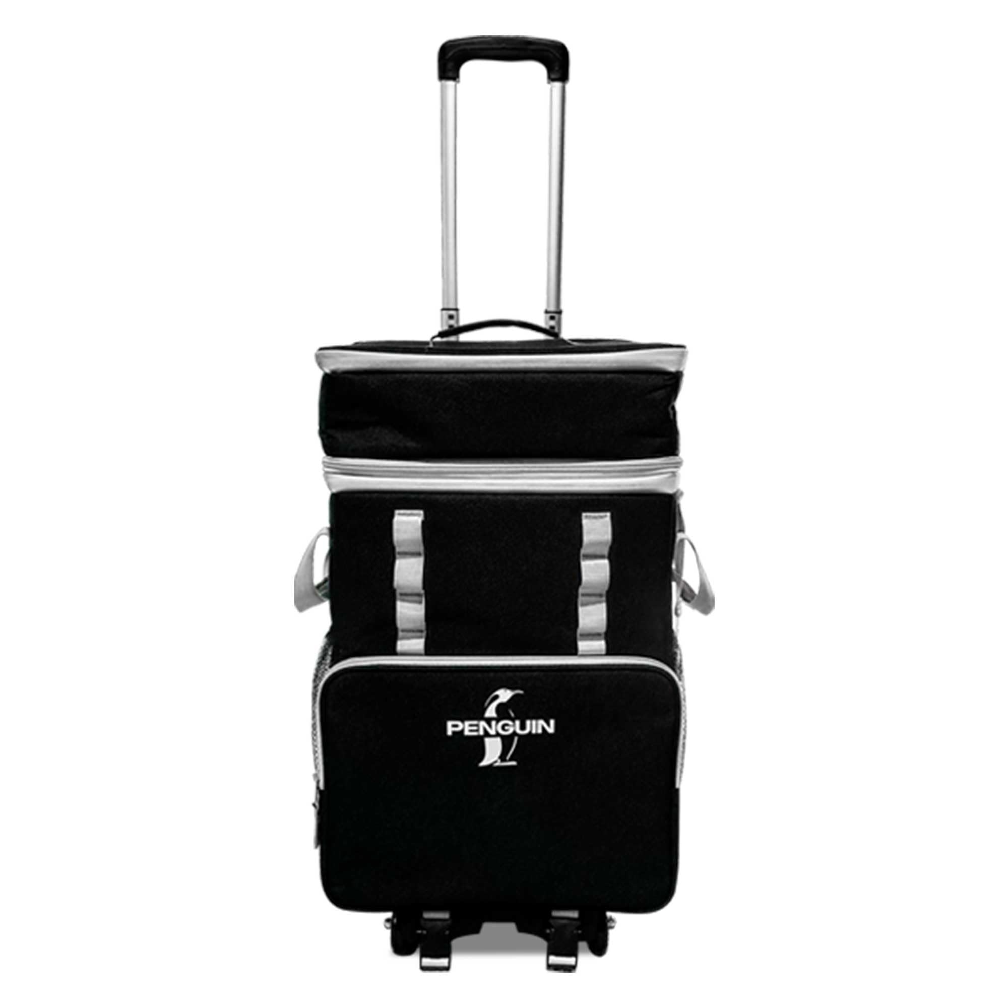 PENGUIN Coolers Polar Pak - Insulated Leakproof Portable Cooler, Waterproof Zippers - Collapsible Trolley Cooler with 4 Wheels - Removable Top & Mesh Side Pockets for Extra Storage - 72 Can Capacity