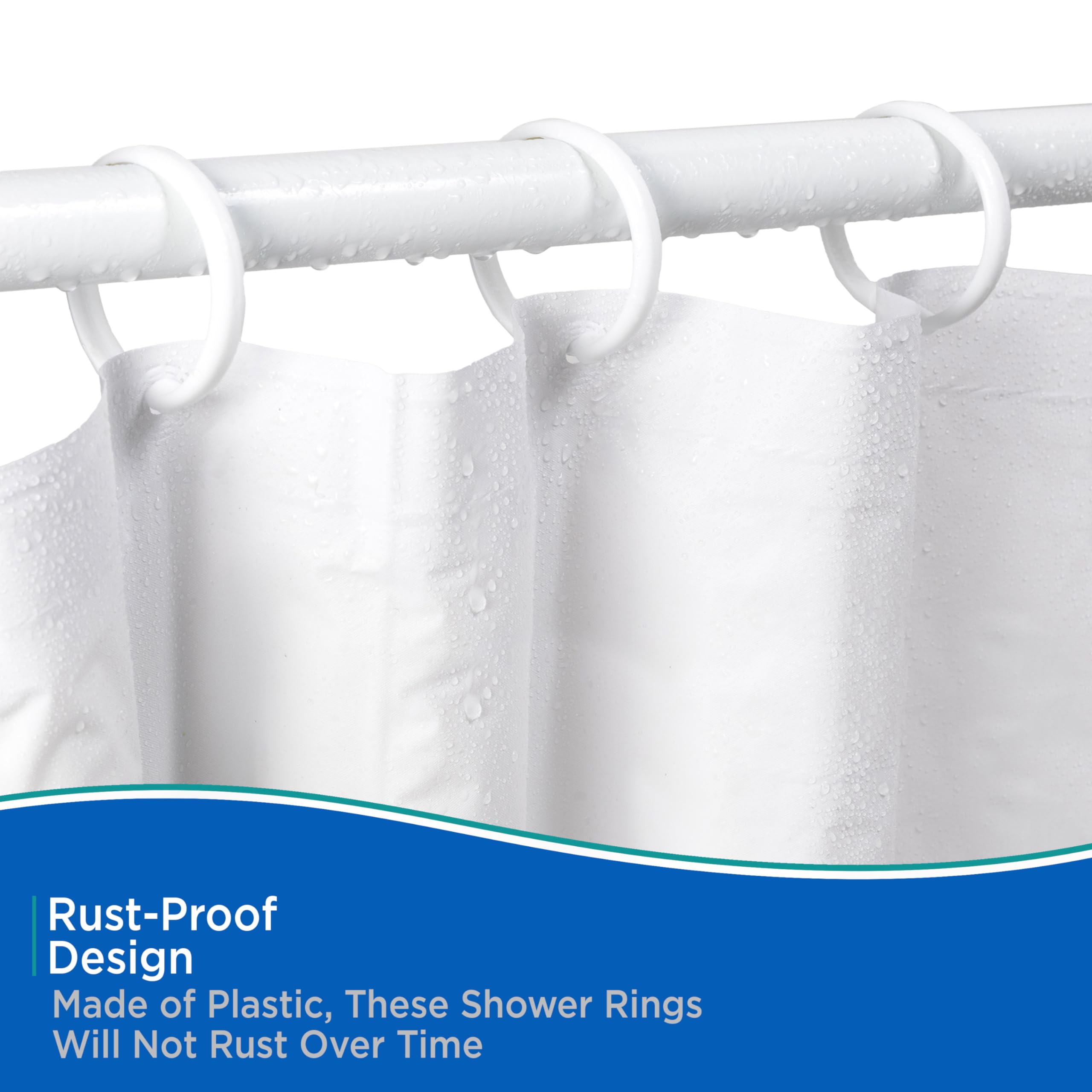 Kenney KN61217 Rust-Proof Smooth Plastic Shower Curtain Rings for Shower Curtain and Standard Shower Curtain Rod, Bathroom Use, Easy to Snap Closure, Easy to Install, Set of 12, White