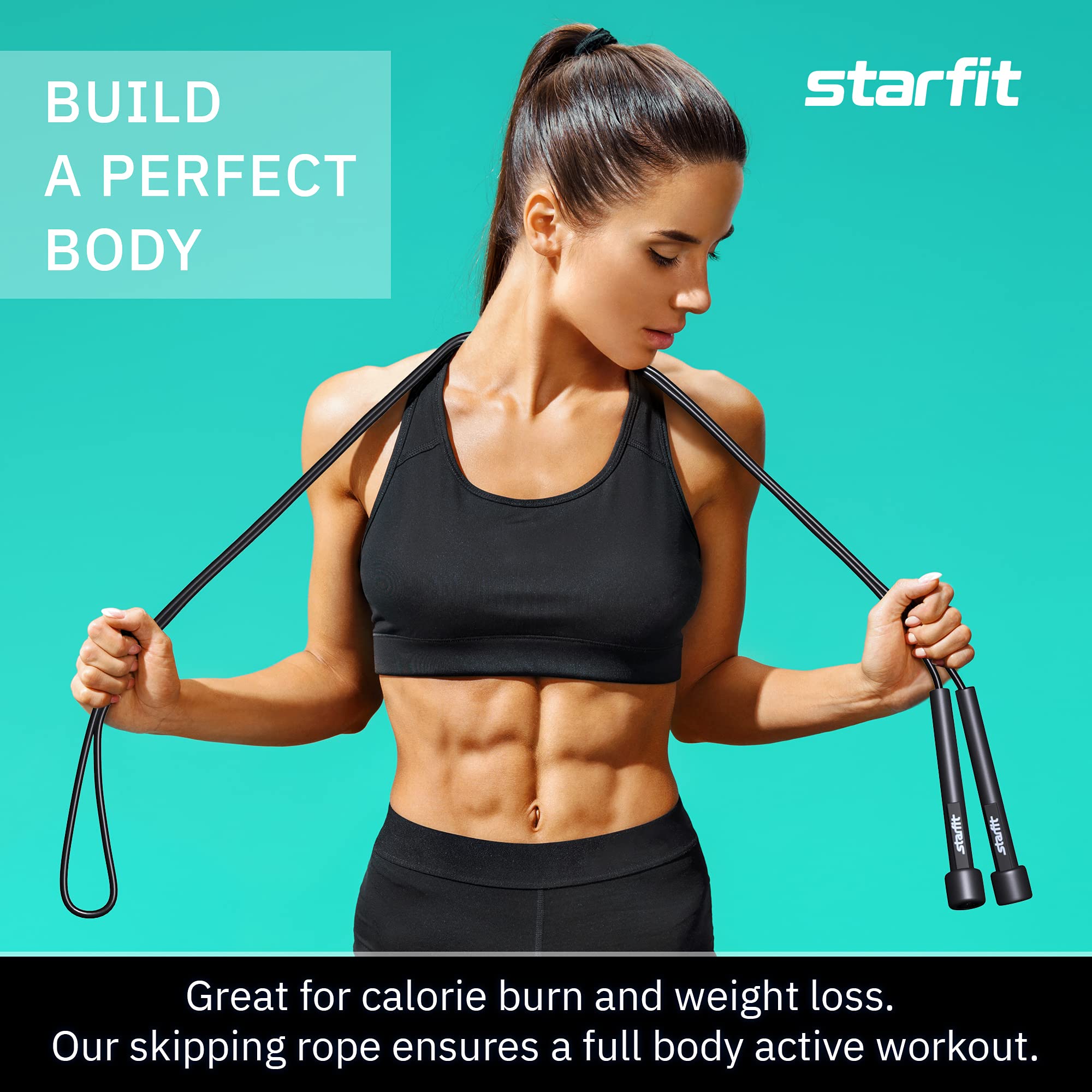 STARFIT Lightweight Jump Rope 2pcs for Fitness and Exercise,Adjustable Jump Ropes with Plastic Handles, Cardio and Endurance Training,Jumping Rope for Workout (Black+Black)