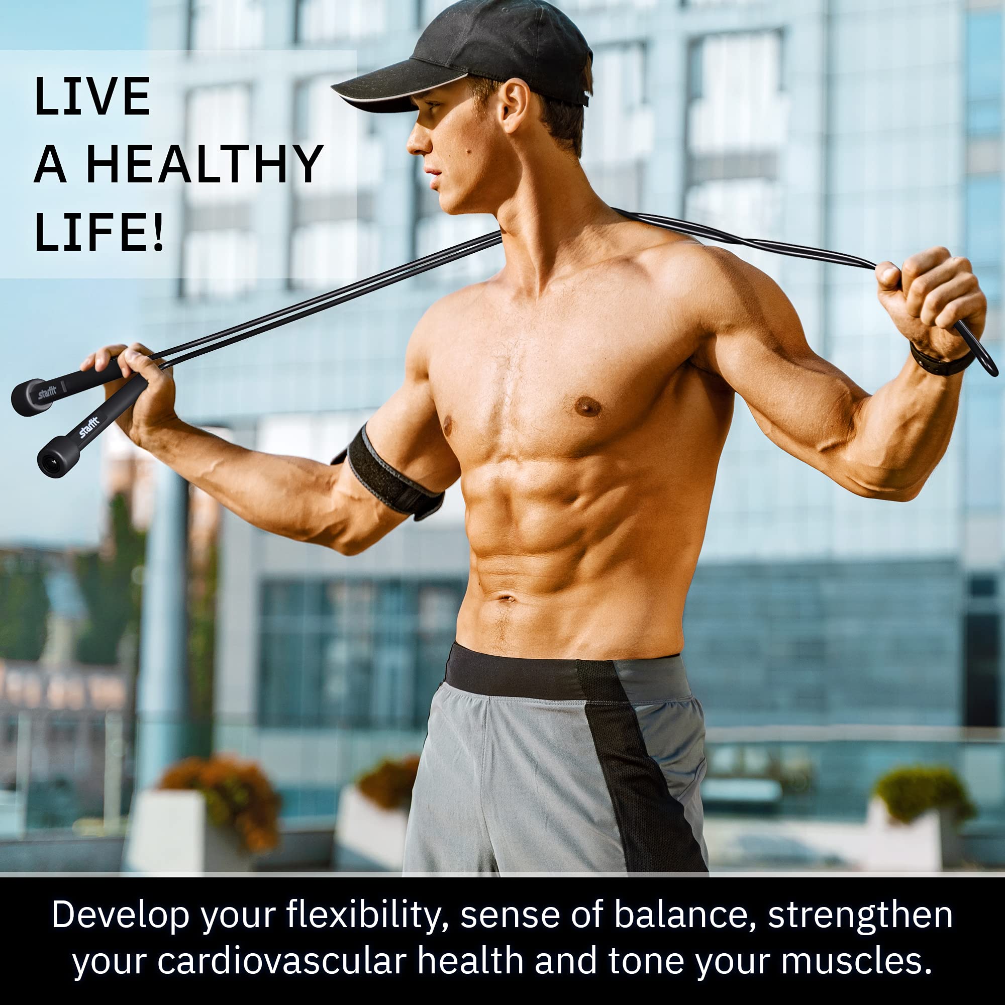 STARFIT Lightweight Jump Rope 2pcs for Fitness and Exercise,Adjustable Jump Ropes with Plastic Handles, Cardio and Endurance Training,Jumping Rope for Workout (Black+Black)