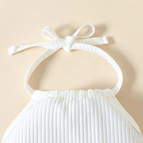 YOKJZJD Infant Baby Girl Easter Outfit Knitted Sleeveless Romper T-Shirt Tops Bunny Bell Bottom Pants Set Summer Clothes (White, 6-12 Months)