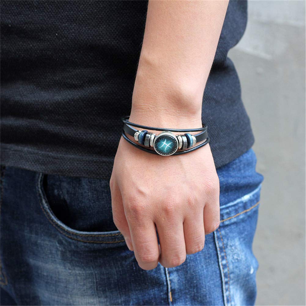Zodiac Taurus Constellation Bracelet Handmade Woven Multilayer Zodiac Sign Leather Wrap Bracelet Wristband for Women Men Jewelry Gift 2Pcs Set