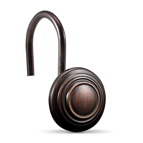 CHICTIE Bronze Shower Curtain Hooks - Oil Rubbed,Set of 12 Circle Decorative Shower Curtain Rings,Metal Rustproof Shower Curtain Hooks for Bathroom(Oil-Rubbed Bronze)