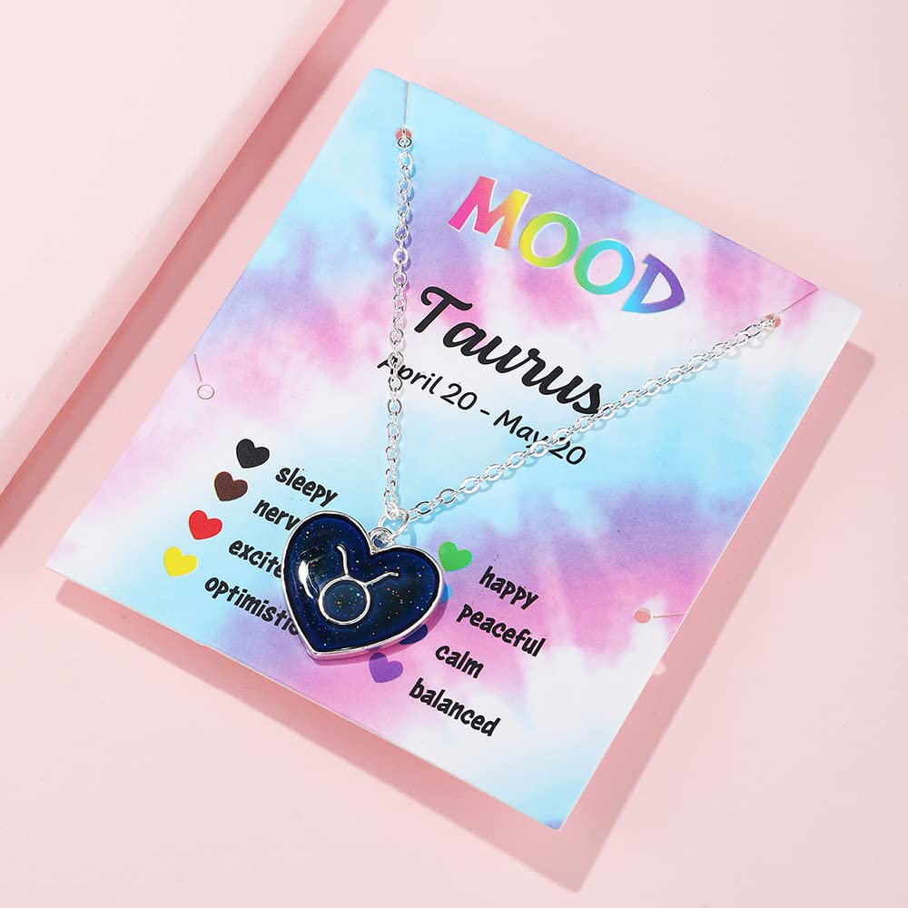 Temperature Sensing Color Changing Pendant 12 Constellation Zodiac Necklace Astrology Horoscope with Message Card for Women Birthday Gifts-Taurus
