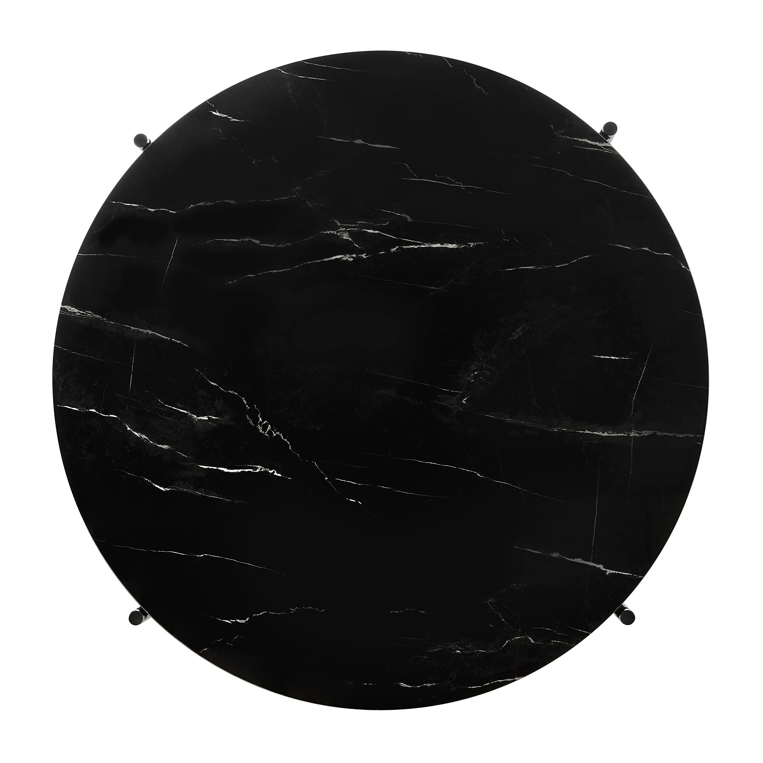 Danya B. Round Contemporary Marble Finish Veneer Top Black Metal Large Coffee Table - White or Black Marble (Black Marble)