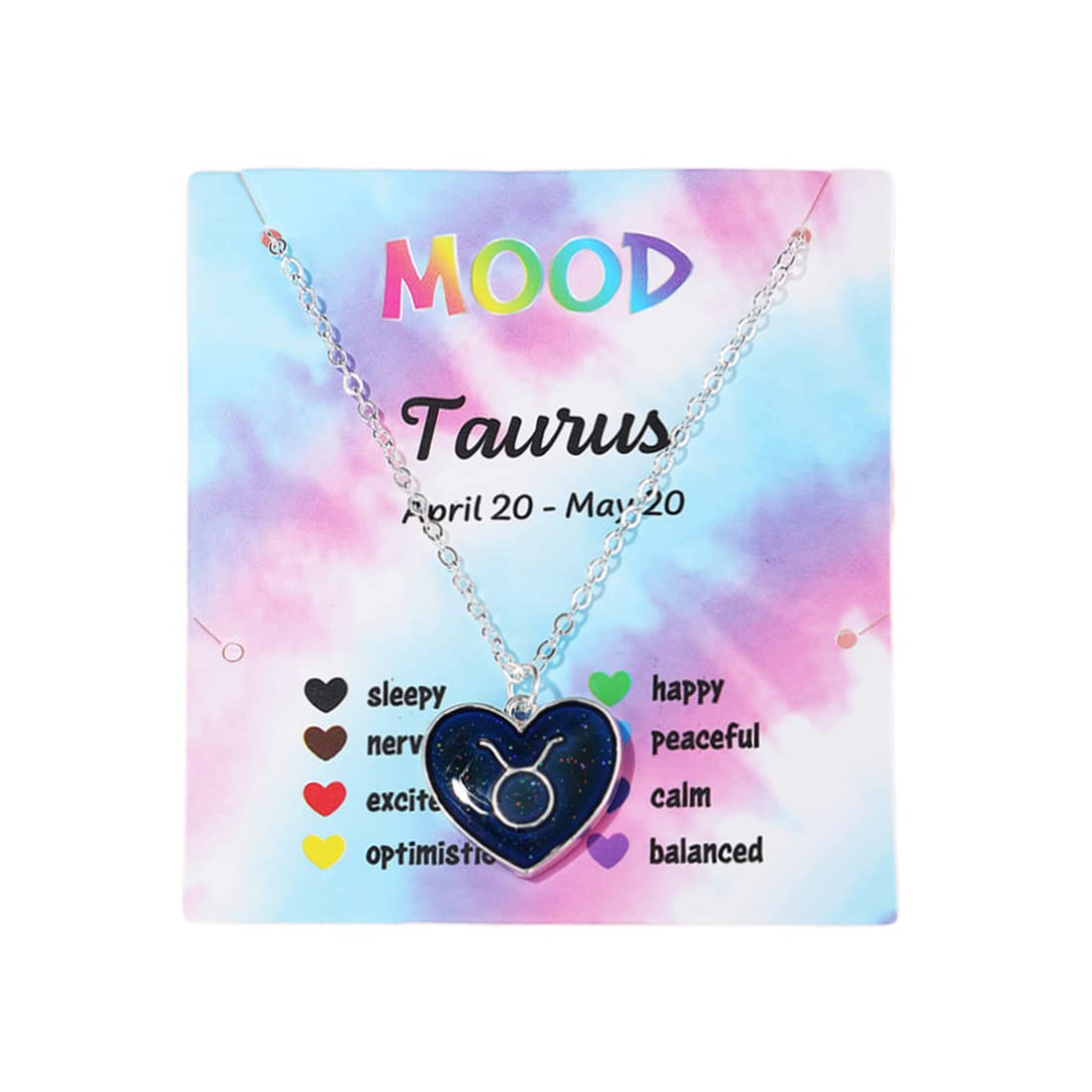 Temperature Sensing Color Changing Pendant 12 Constellation Zodiac Necklace Astrology Horoscope with Message Card for Women Birthday Gifts-Taurus