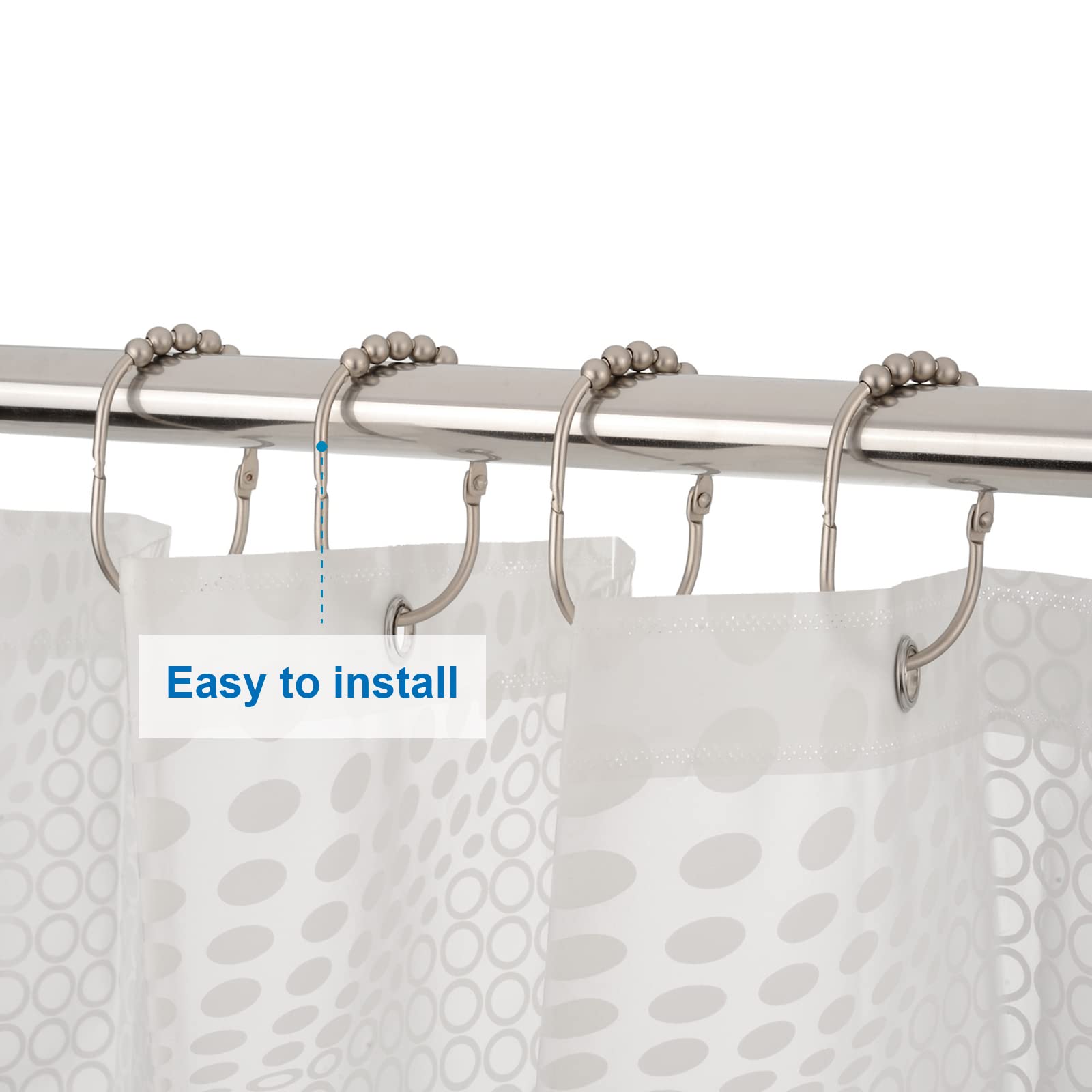 Amazer Shower Curtain Rings, Shower Curtain Hooks Rust-Resistant Shower Curtain Rings Hooks for Bathroom Shower Rod Curtains, Matte Nickel, Set of 12