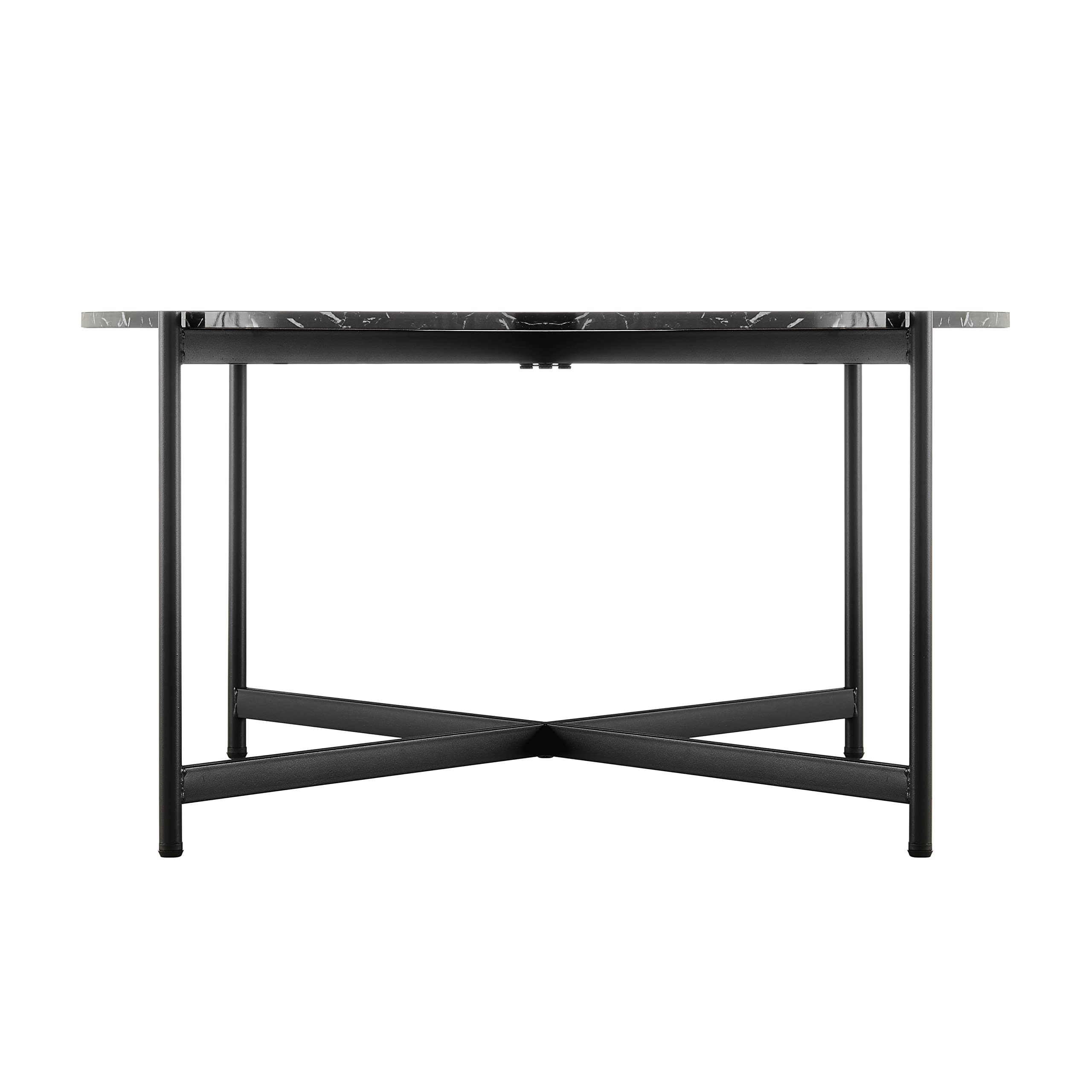 Danya B. Round Contemporary Marble Finish Veneer Top Black Metal Large Coffee Table - White or Black Marble (Black Marble)