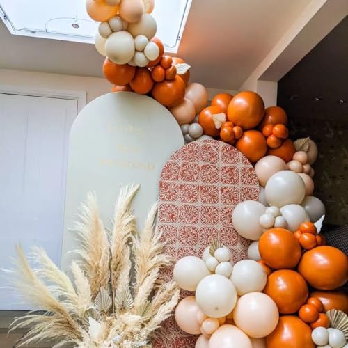 121pcs Fall Balloon Garland Arch Kit Double Stuffed Burnt Orange Balloons Double Stuffed Terracotta Rust Balloons for Thanksgiving Autumn Birthday Party Wedding Decorations