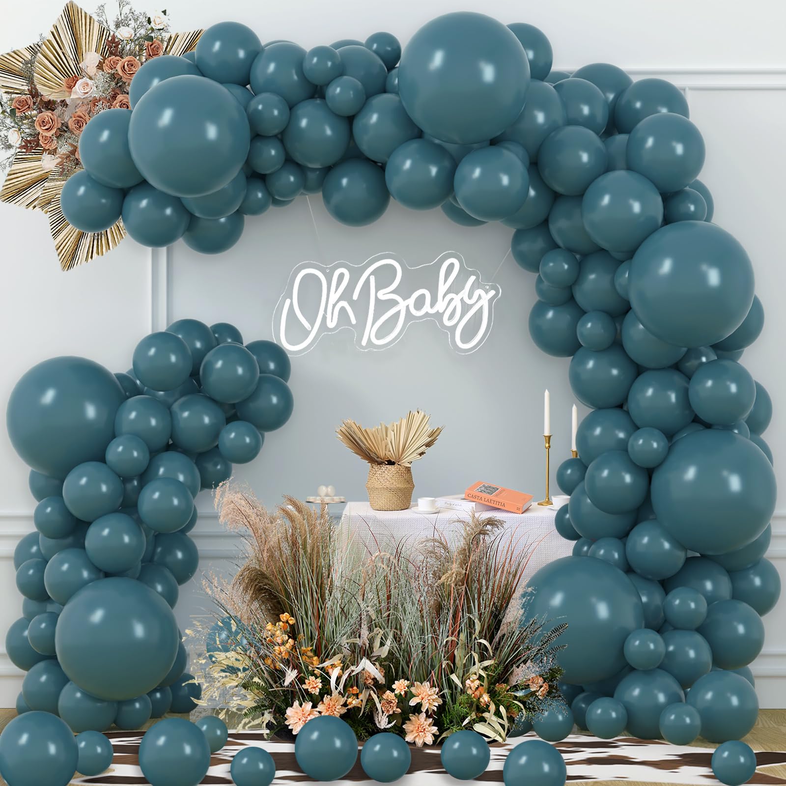 Fxozru Slate Blue Balloons Arch Garland Kit 108Pcs 18/12/10/5 Inch Different Sizes Dark Teal Balloons for Birthday Wedding Bridal Baby Shower Decorations Party Supplies