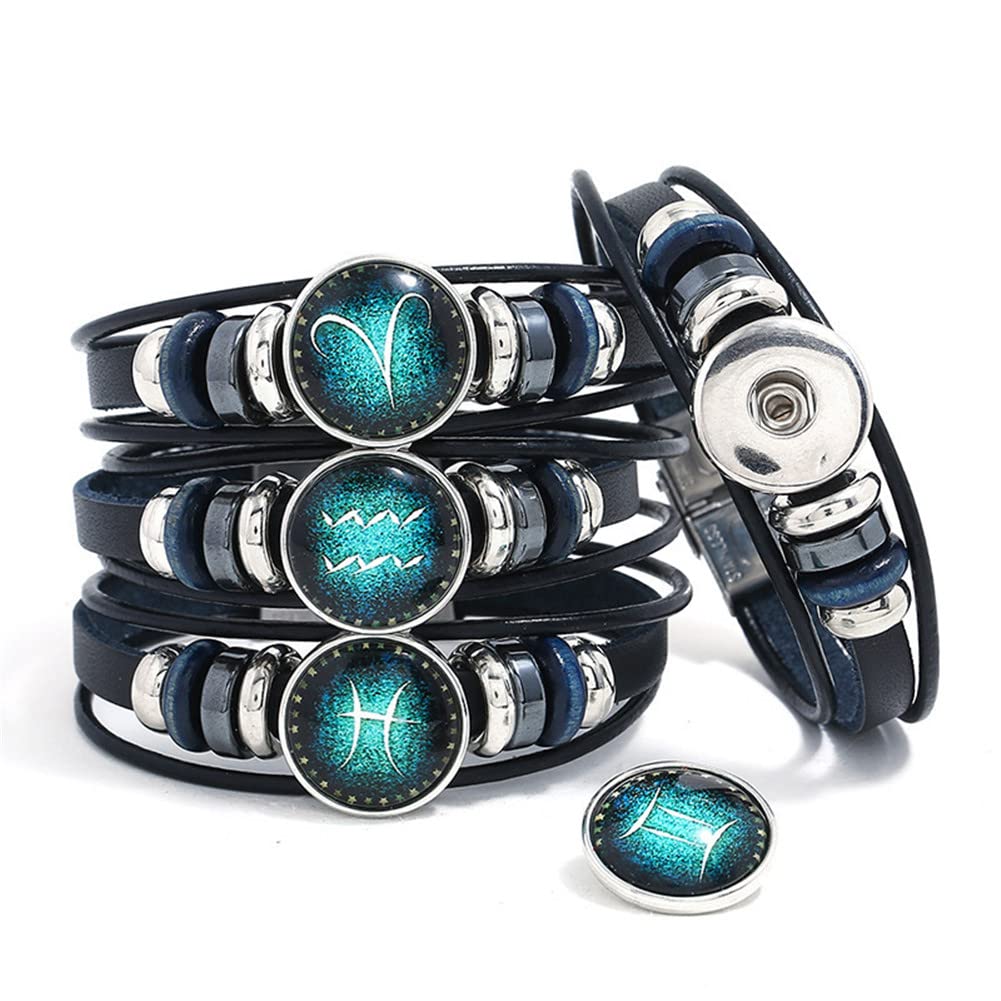 Zodiac Taurus Constellation Bracelet Handmade Woven Multilayer Zodiac Sign Leather Wrap Bracelet Wristband for Women Men Jewelry Gift 2Pcs Set